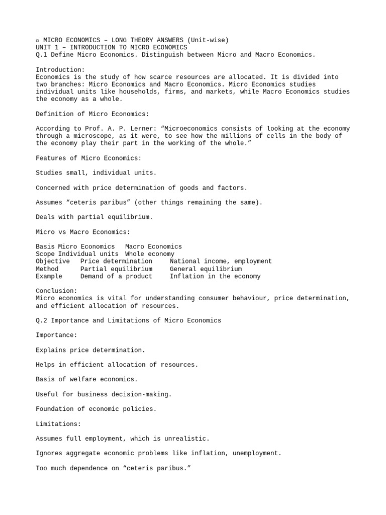 ? Micro Economics - Long Theory An Rapid Notes | PDF | Economics ...