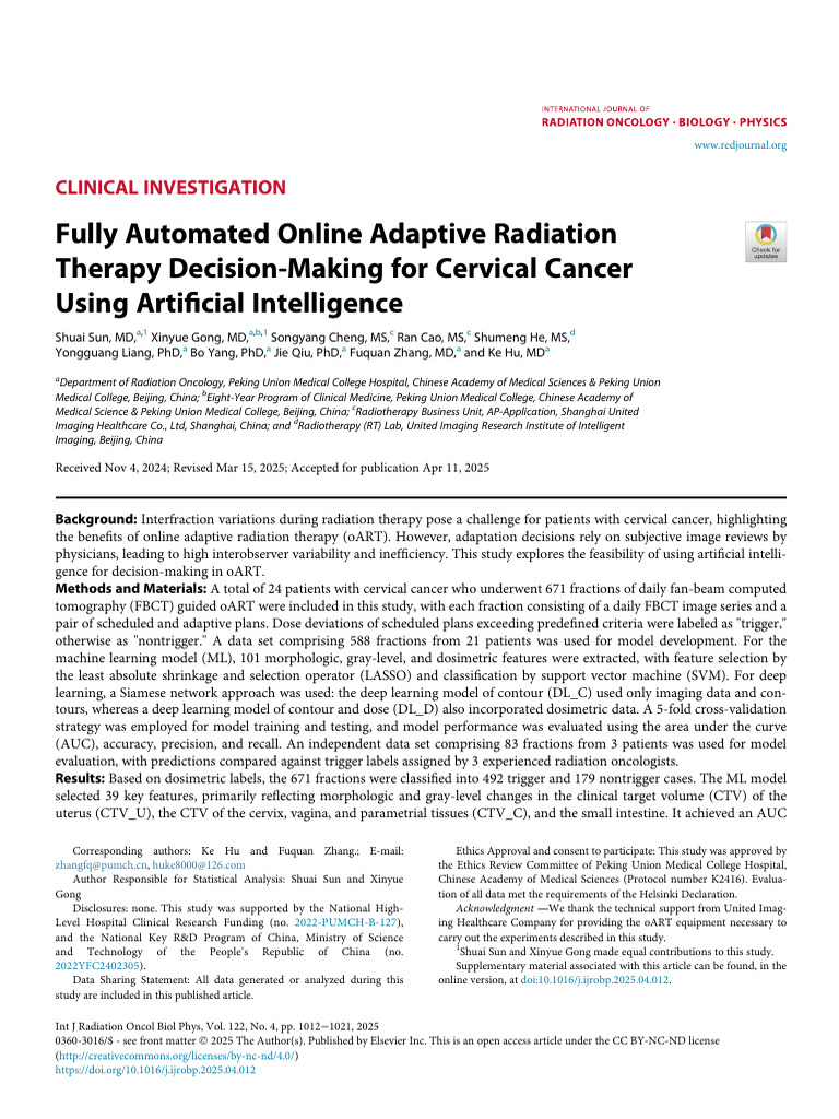 Fully Automated Online Adaptive Radiation Therapy Decision-Making For ...