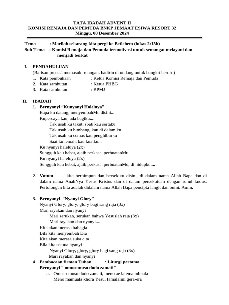 Tata Ibadah Advent II BNKP Esiwa | PDF