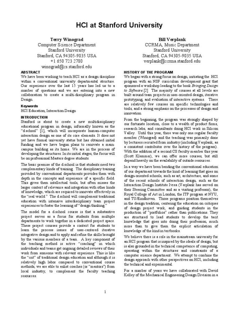 2005 HCI at Stanford | PDF | Human–Computer Interaction | Project Based ...