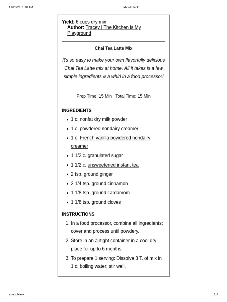 Chai Tea Latte Mix | PDF