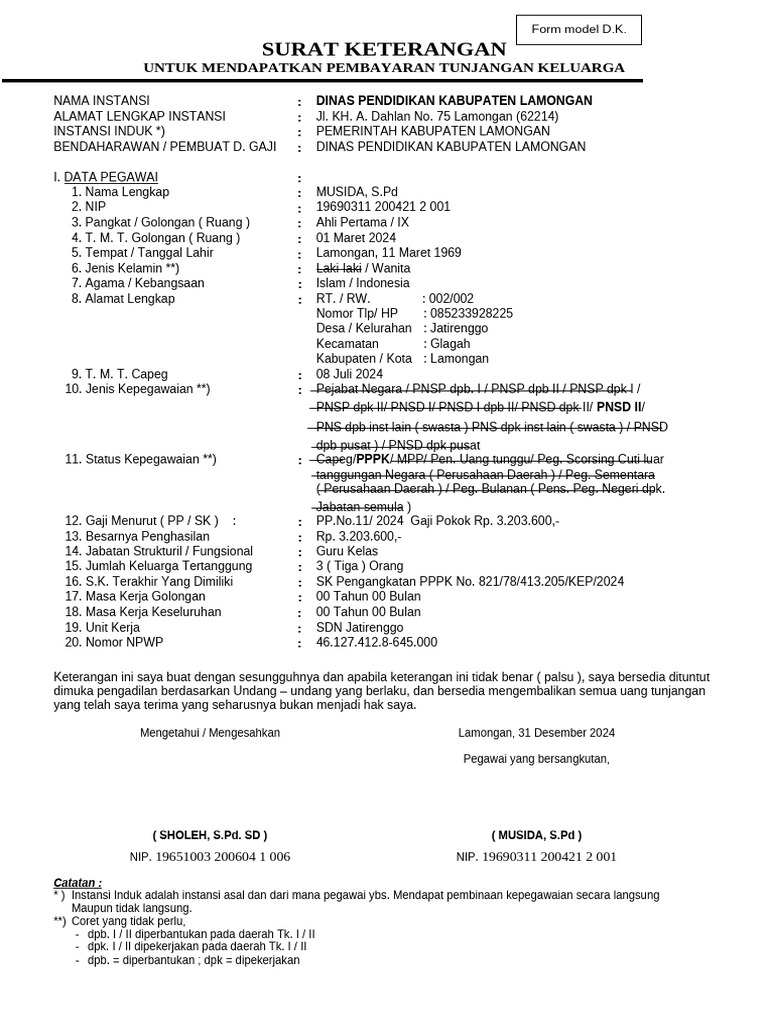 Contoh Format Baru Dk 2024 Pppk Rev. i - Copy | PDF