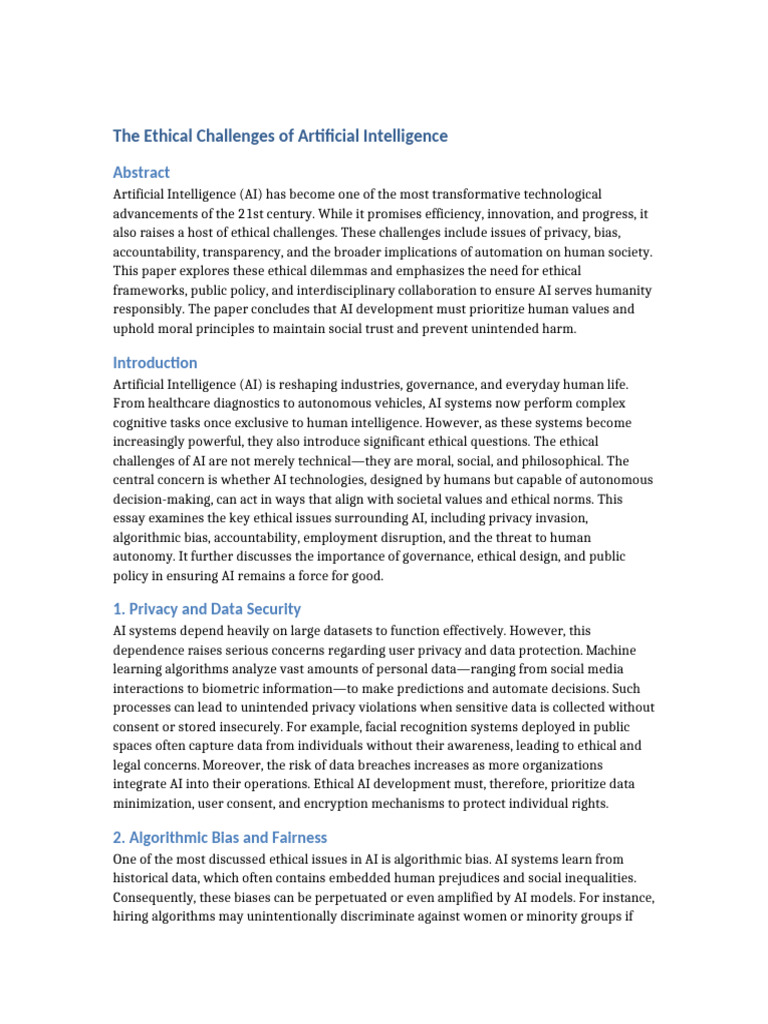 Ethical Challenges in Artificial Intelligence | PDF | Artificial ...