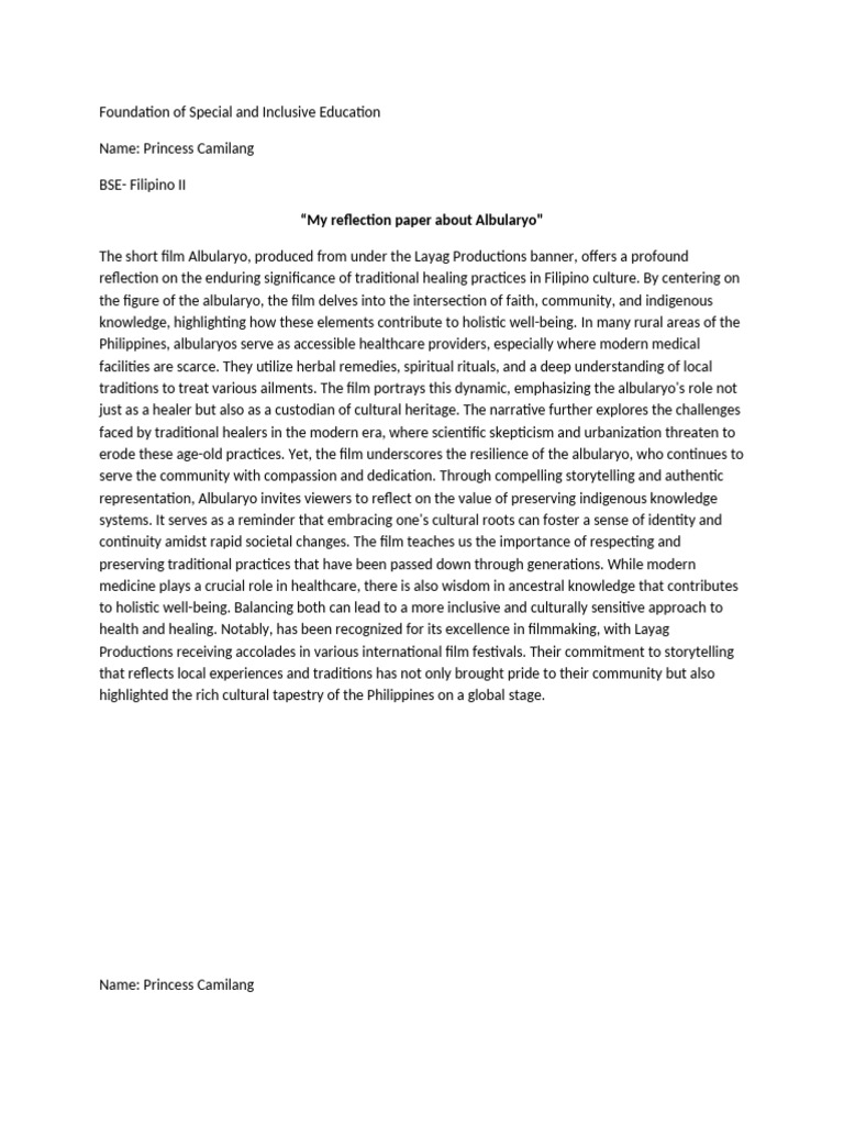 Reflection Paper | PDF | Bullying | Traditional Medicine