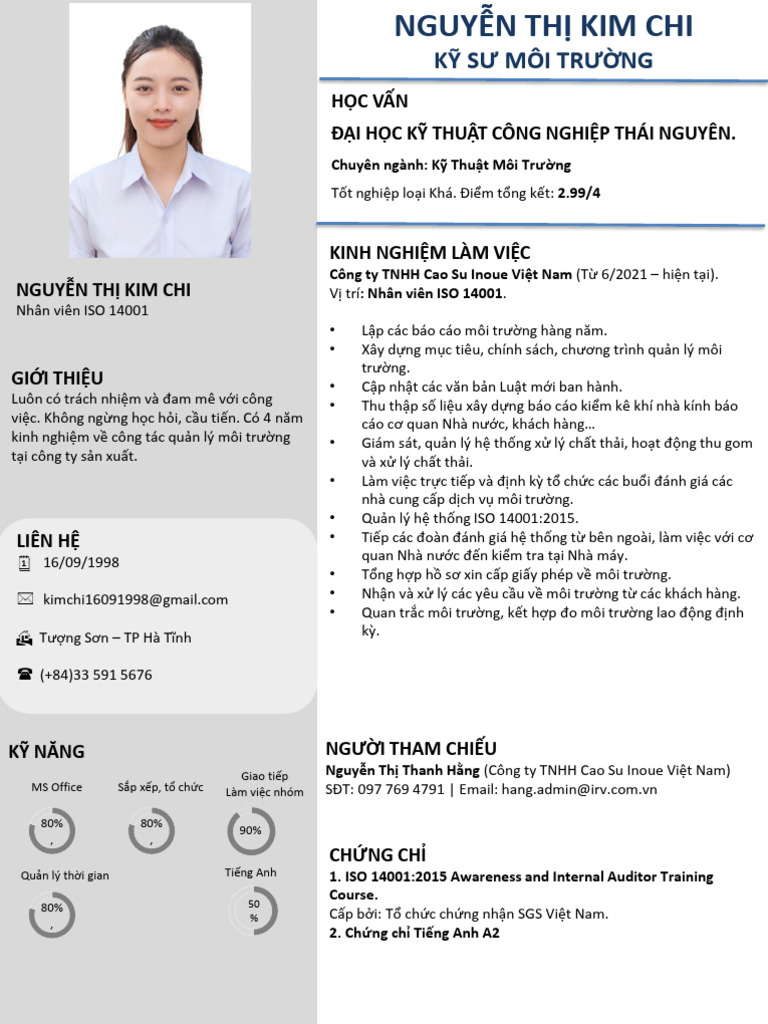 CV - Nguyen Thi Kim Chi - Environmental Engineer | PDF