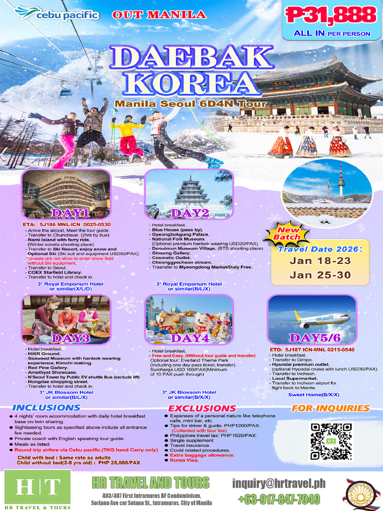 2026 New Batch, Jan, Manila Seoul 6D4N Tour (Winter) | PDF