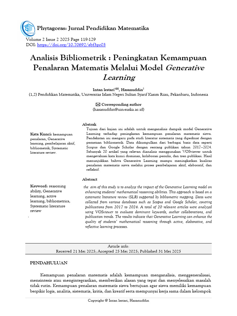 Generative Learning Tingkatkan Penalaran Matematis | PDF