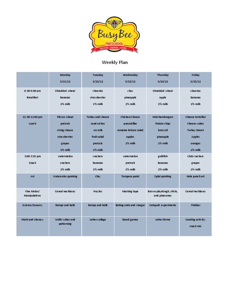 Weekly Plan 5-21-12 | PDF
