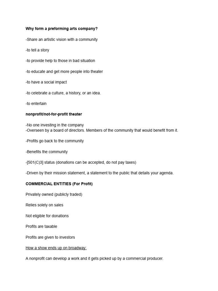Theater Management Notes | PDF | Expense | Nonprofit Organization