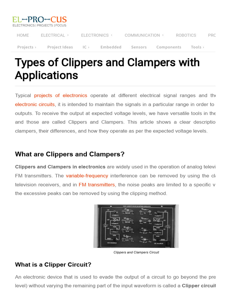Clippers and Clampers: Types and Uses | PDF | Diode | Electrical ...
