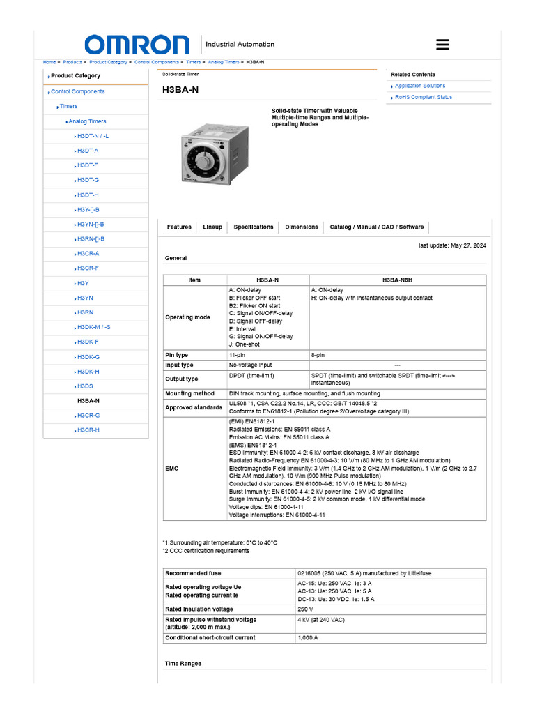 H3BA-N Solid-State Timer - Specifications - OMRON Industrial Automation ...