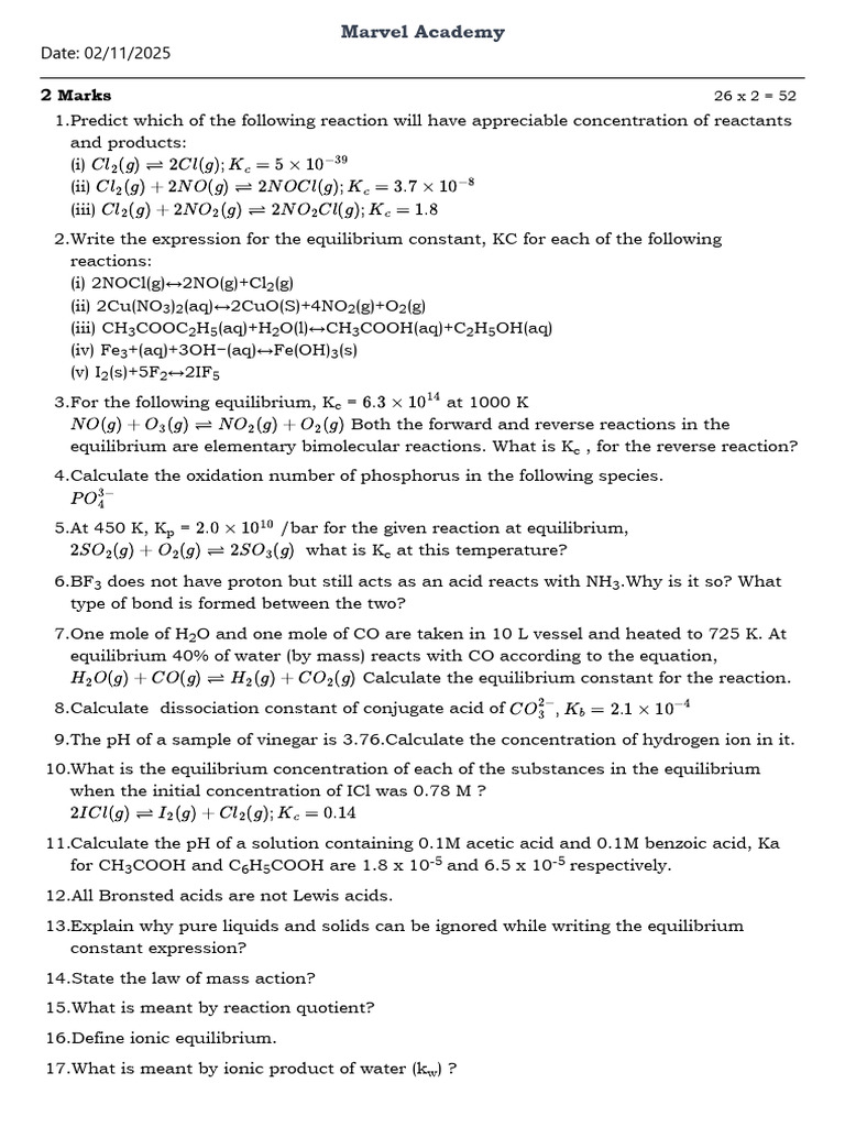 Equilibrium Reactions and Constants Analysis | PDF | Chemical ...
