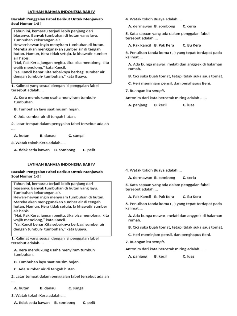 Latihan Bahasa Indonesia Fabel dan Dialog | PDF