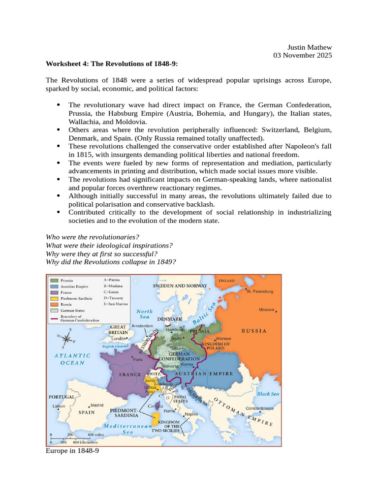 Worksheet 4 1848 Revolutions 1 | PDF | Liberalism | Political Philosophy