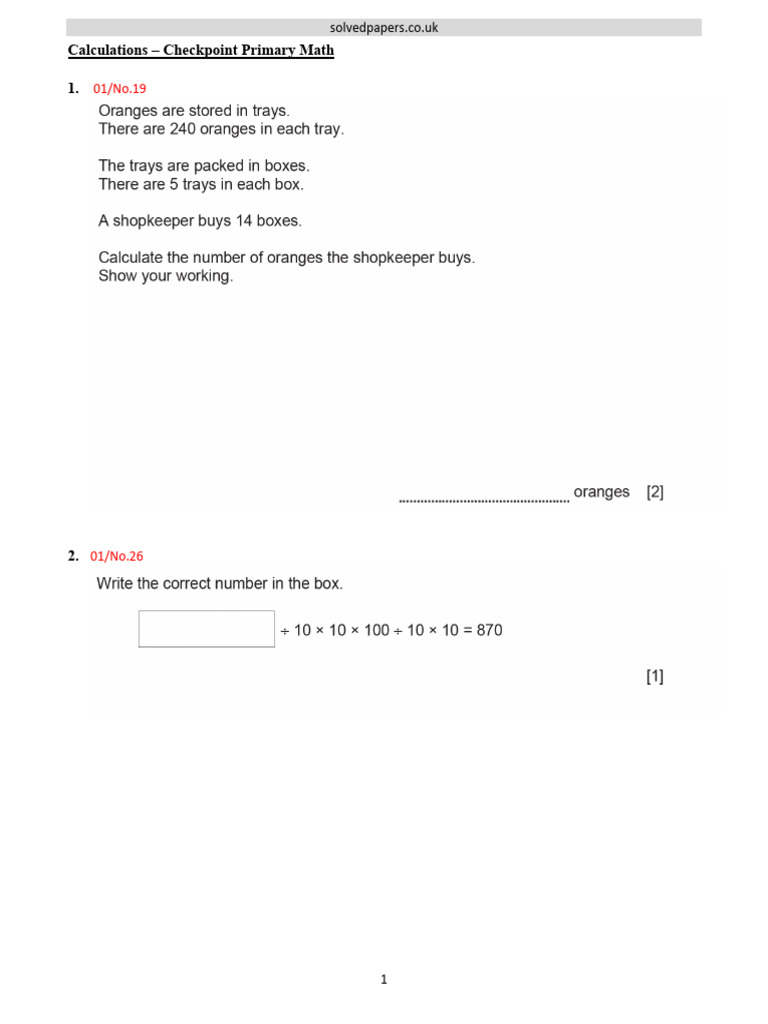 CP2MT-Calculations 65871-Checkpoint Primary Math | PDF