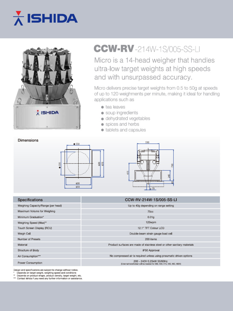CCW-RV Micro Multihead Weigher | PDF