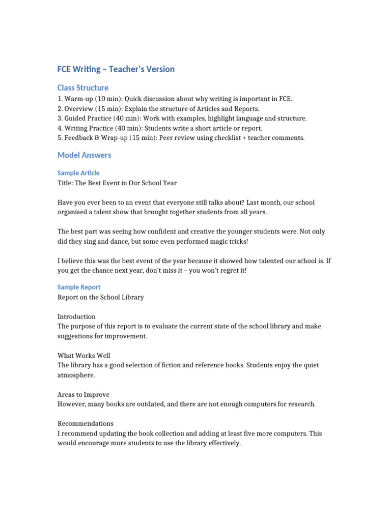 FCE Writing Guide: Articles & Reports | PDF | Human Communication ...