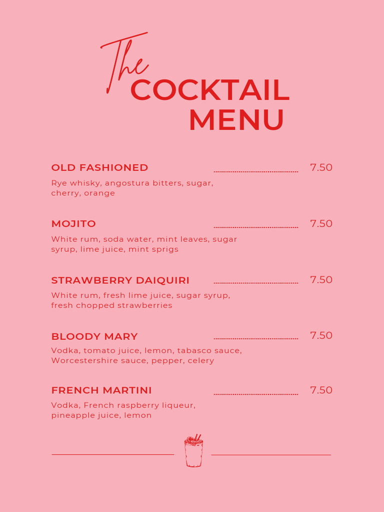 Pink and Red Pattern Cocktail Menu | PDF