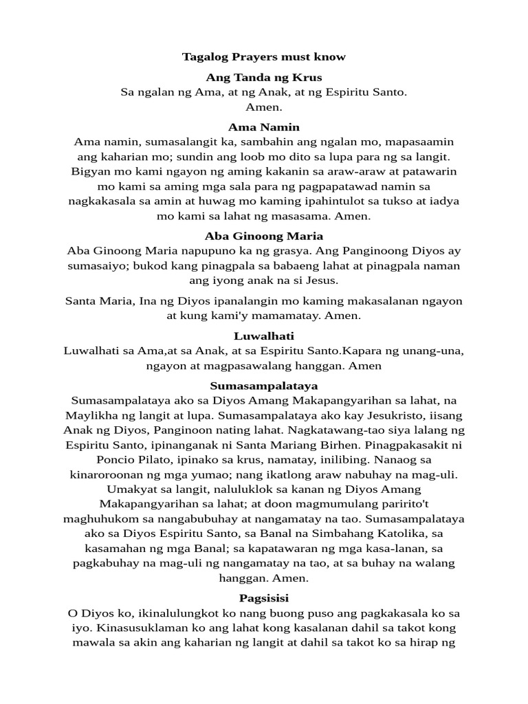 Tagalog Prayers Must Know | PDF