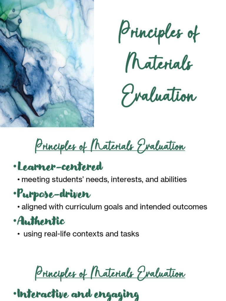 Effective Principles for Materials Evaluation | PDF | Evaluation | Learning