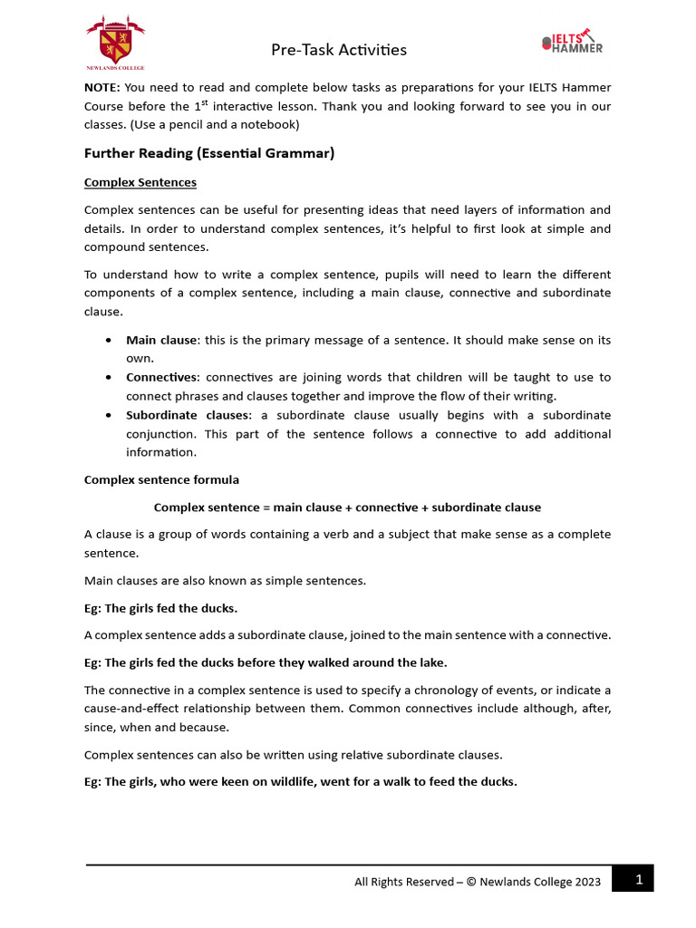 Pre Tasks 1 | PDF | Sentence (Linguistics) | Clause