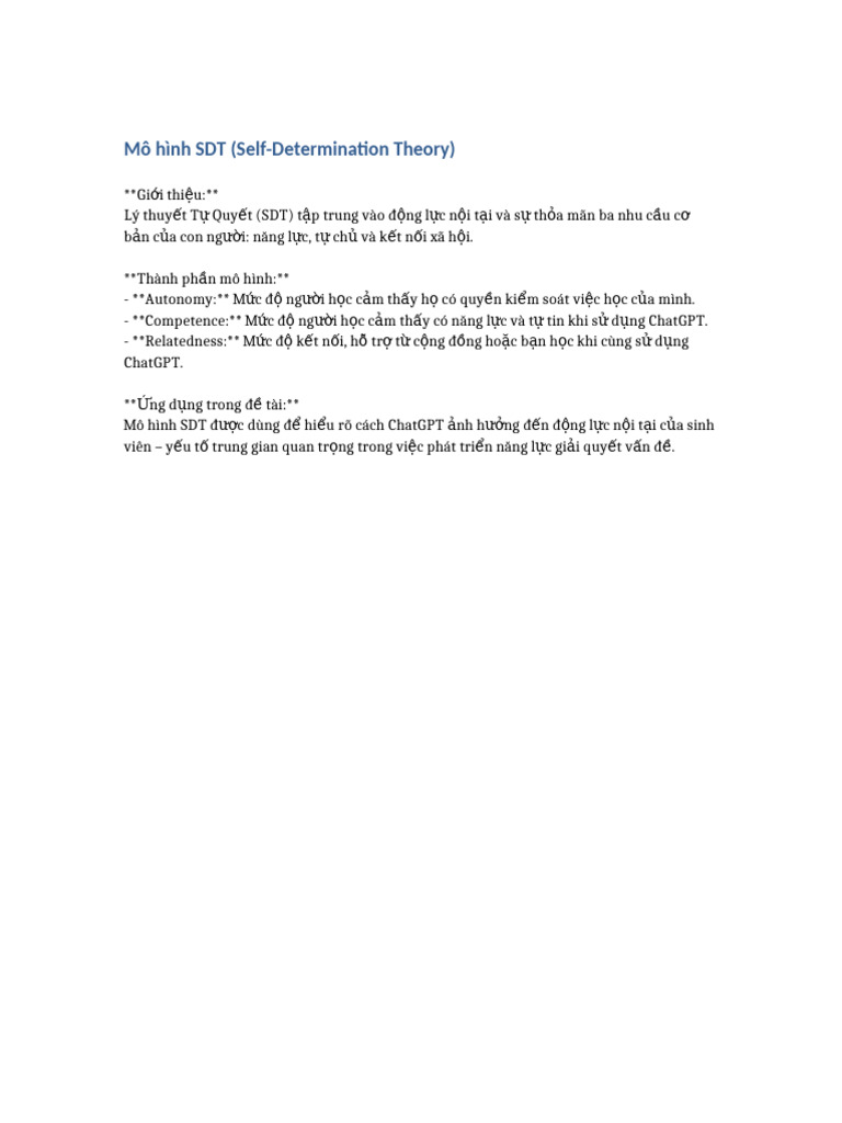 Mô Hình SDT (Self-Determination Theory) | PDF