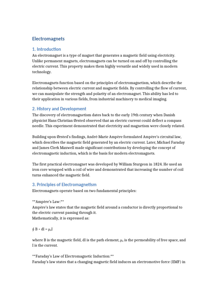 Understanding Electromagnets: Basics & Uses | PDF | Electromagnetic ...