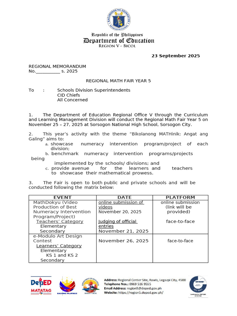 Regional Math Fair Year 5 Final | PDF | Multiple Choice
