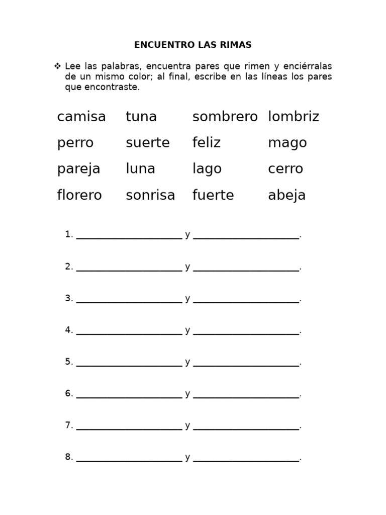 Encuentra y Escribe Rimas | PDF