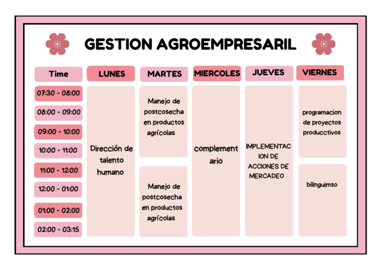 Pink and White Cute Illustrative Floral Class Schedule | PDF