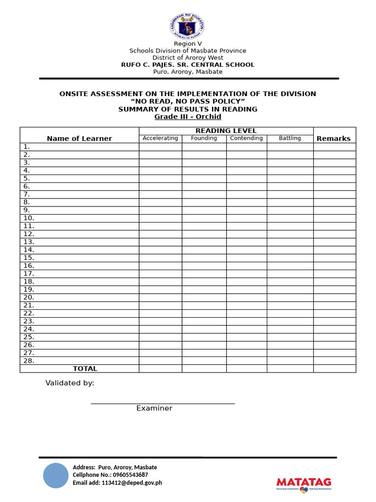 Reading Assessment Form | PDF