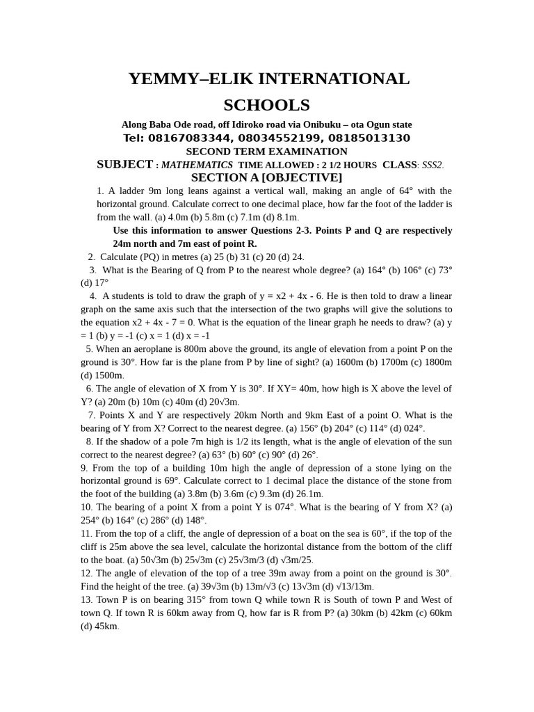 Second Term SSS2 Mathematics | PDF