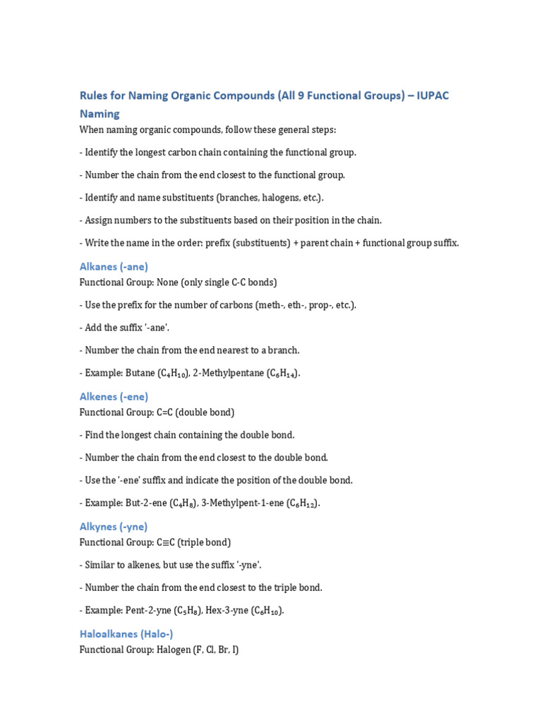 Organic Naming Rules | PDF | Functional Group | Alkene