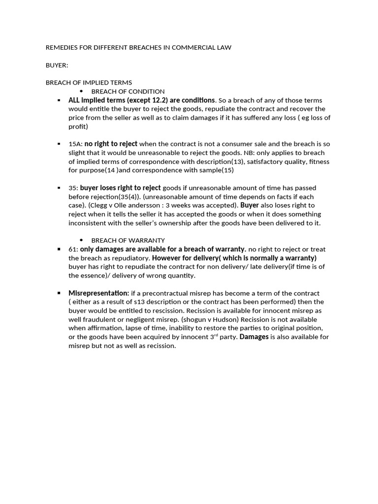 Remedies in Commercial Law | PDF