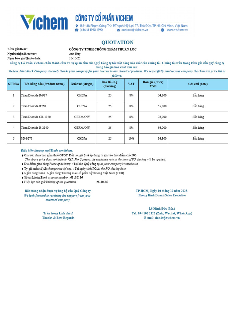 Quotation For Chong Tham Thuan Loc - 10-10-2025 | PDF
