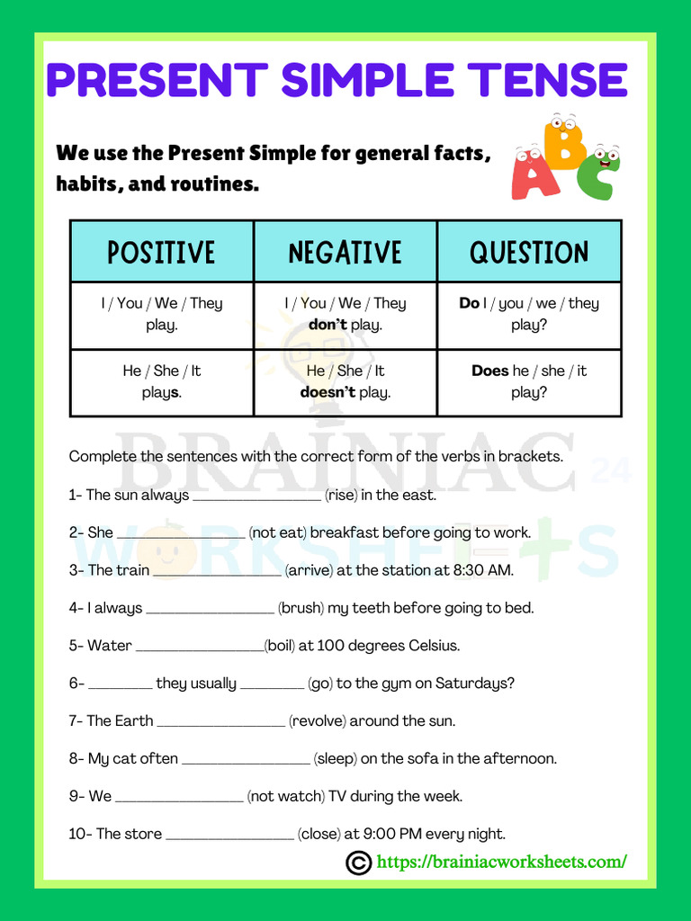Simple Present Tense Class 4 English Worksheet | PDF