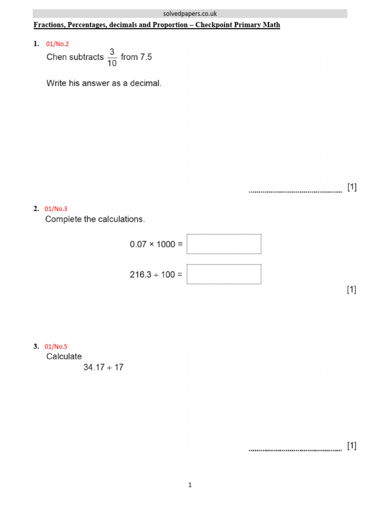 CP2MT Fractions Percentages Decimals and Proportion 025876 Checkpoint Primary Math | PDF