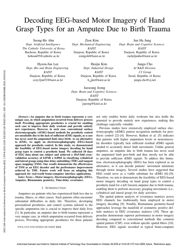 7. Decoding EEG-Based Motor Imagery of Hand Grasp Types for an Amputee Due to Birth Trauma | PDF ...