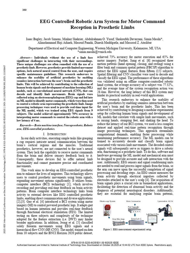 EEG-Controlled Prosthetic Limb System | PDF | Electroencephalography ...