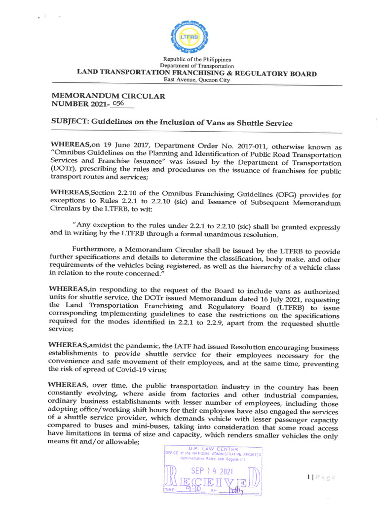LTFRB MC No. 2021-56 | PDF