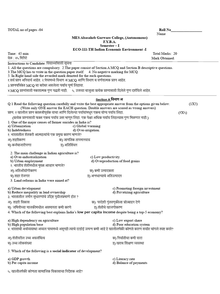 Indian Economics FYBA | PDF