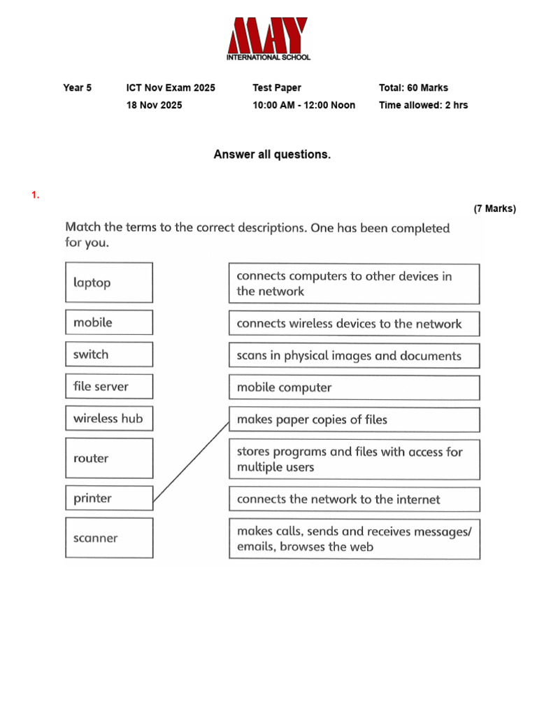 Yr 5 ICT Exam Question (Nov 2025) | PDF
