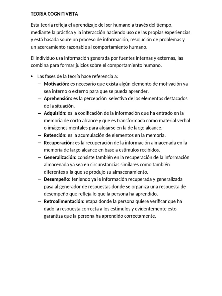 Teoria Cognitivista | PDF | Psicología cognitiva | Mente