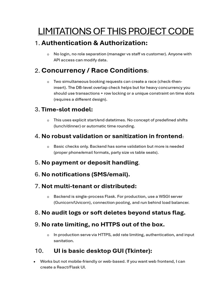 Limitations of This Project Code | PDF
