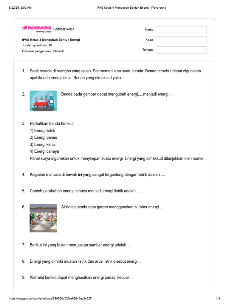 IPAS Kelas 4 Mengubah Bentuk Energi - Wayground | PDF
