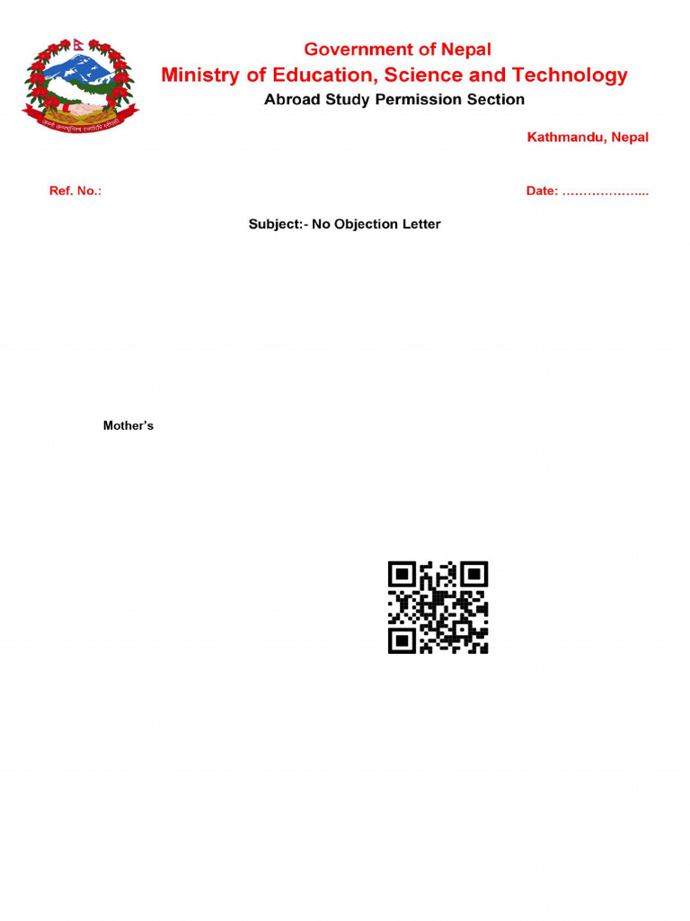 No Objection Letter for Study in Denmark | PDF