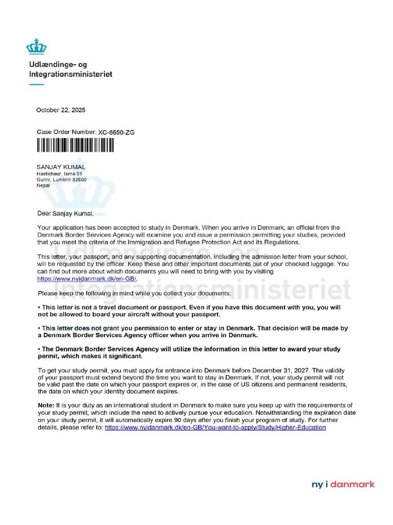 XC 6650 ZG Study Permit Approval Letter Kumal Sanj 251104 122904 | PDF