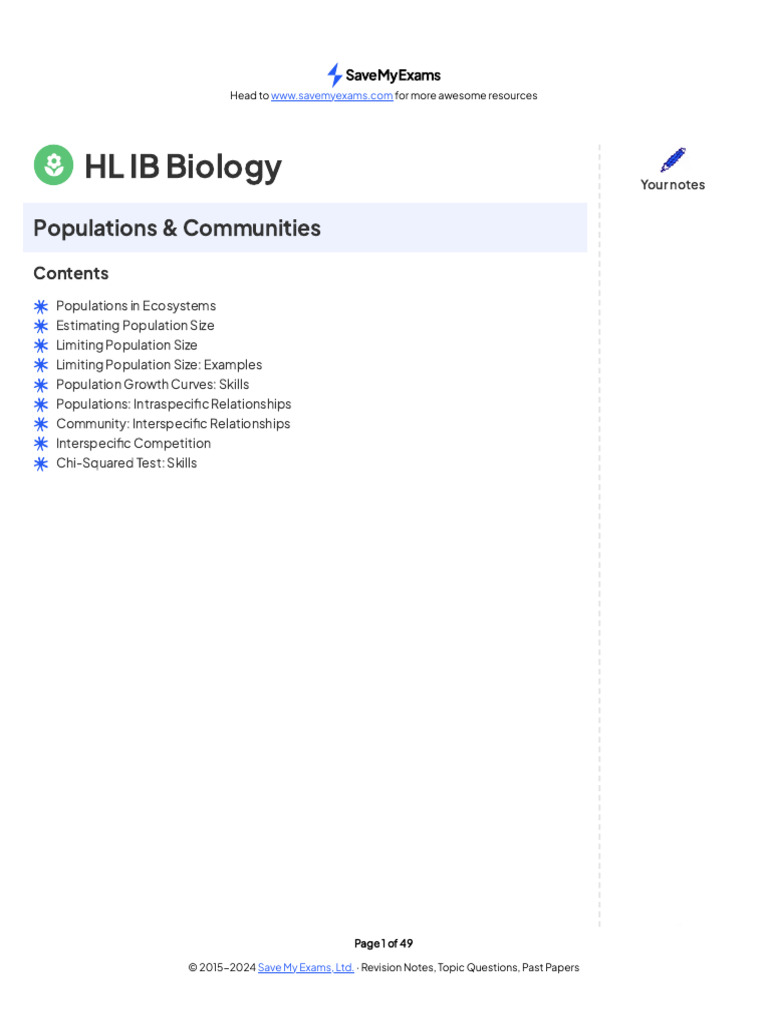 IB Biology: Populations & Communities Guide | PDF | Sampling ...