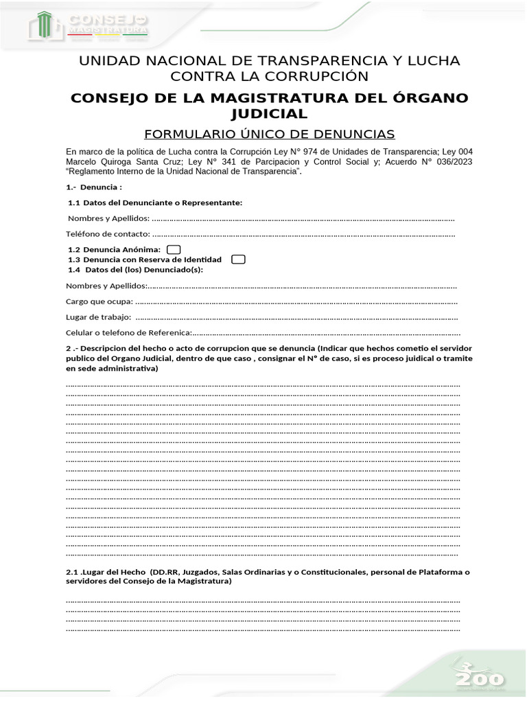 Formulario para Denuncias de Transparencia Modificado - 100453 | PDF ...