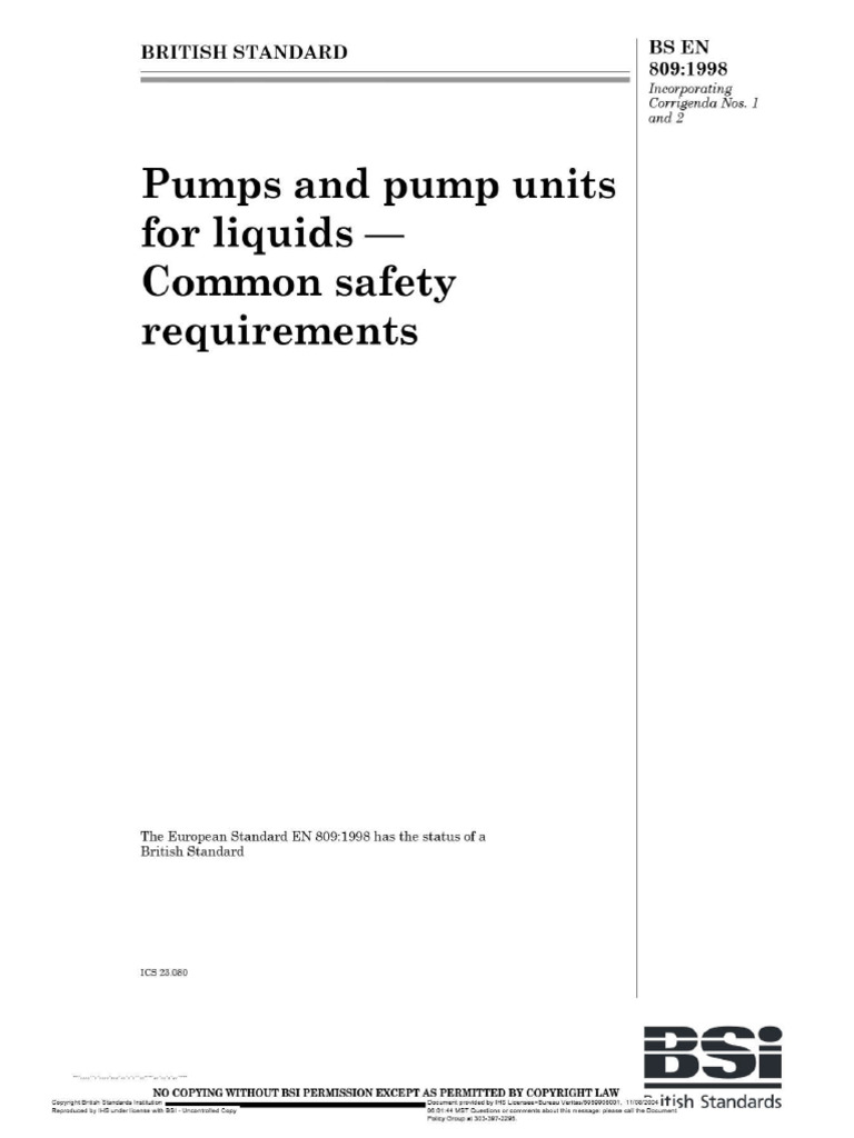 BS en 809-1998 Pumps and Pump Units for...-Common Safety Requiremnts ...